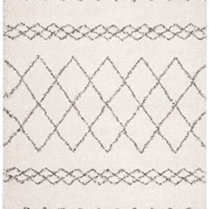 SAFAVIEH Moroccan Fringe Shag Collection 5'3" x 7'6" Ivory/Grey MFG343A Boho Tribal Non-Shedding Living Room Bedroom Dining Room Entryway Plush 2-inch Thick Area Rug