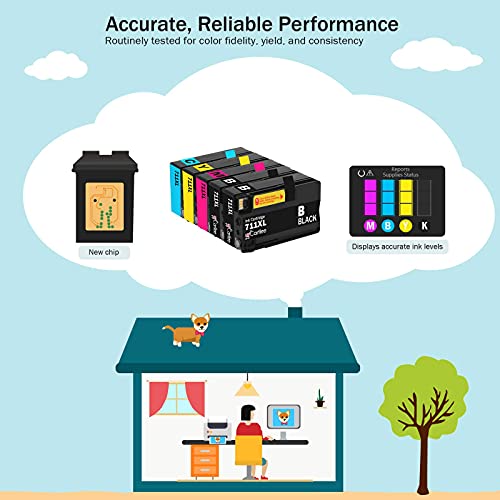 Cartlee Set of 5 Compatible 711XL 711 High Yield Ink Cartridges for HP Designjet T120 T520 Printers (2 Black, 1 Cyan, 1 Magenta, 1 Yellow)