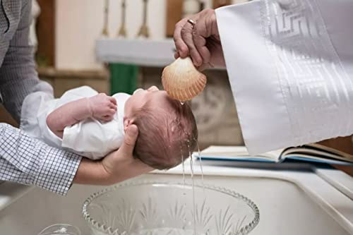 Baptism White Candle Set with Lady of Guadalupe Medal and Pearls Details