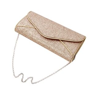 Premium Large Metallic Glitter Envelope Flap Clutch Evening Bag, Champagne