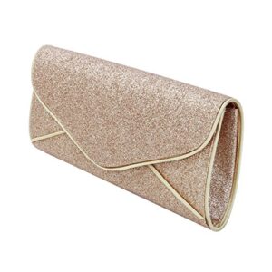 Premium Large Metallic Glitter Envelope Flap Clutch Evening Bag, Champagne