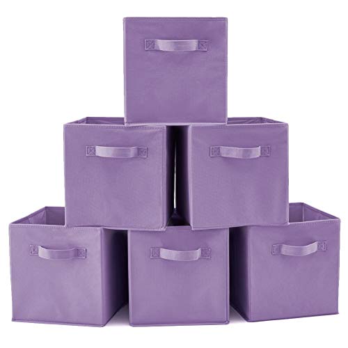 EZOWare Set of 6 Foldable Fabric Basket Bin Collapsible Storage Cube For Nursery, Toys Organizer, Shelf Cabinet (Purple)