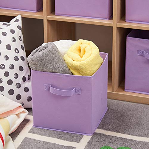 EZOWare Set of 6 Foldable Fabric Basket Bin Collapsible Storage Cube For Nursery, Toys Organizer, Shelf Cabinet (Purple)