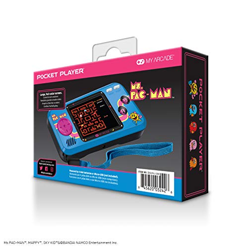 My Arcade Pocket Player Handheld Game Console: 3 Built In Games, Ms. Pac-Man, Sky Kid, Mappy, Collectible, Full Color Display, Speaker, Volume Controls, Headphone Jack, Battery or Micro USB Powered