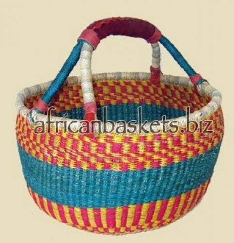 Bolga Baskets International Medium Market Basket w/ Leather Wrapped Handle (Colors Vary)