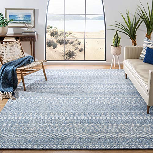 Safavieh Micro-Loop Collection 8' x 10' Blue/Ivory MLP502M Handmade Moroccan Boho Tribal Premium Wool Area Rug