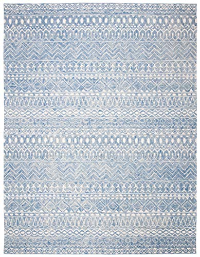 Safavieh Micro-Loop Collection 8' x 10' Blue/Ivory MLP502M Handmade Moroccan Boho Tribal Premium Wool Area Rug