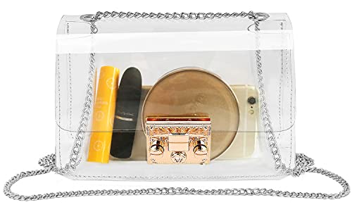 Clear Purse Crossbody Bag， Stadium Approved for Concerts Sports Events Cute for Sports Concert Prom Party Present(Silver)