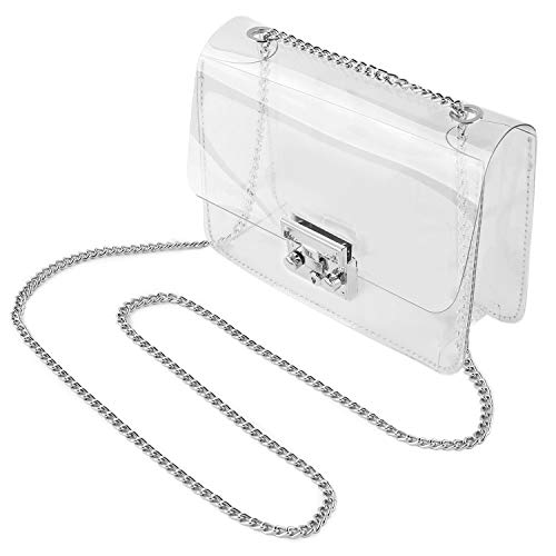 Clear Purse Crossbody Bag， Stadium Approved for Concerts Sports Events Cute for Sports Concert Prom Party Present(Silver)