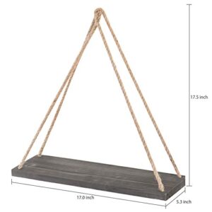 MyGift 17-inch Dark Gray Wood Hanging Rope Swing Shelves, Set of 2