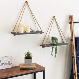 MyGift 17-inch Dark Gray Wood Hanging Rope Swing Shelves, Set of 2