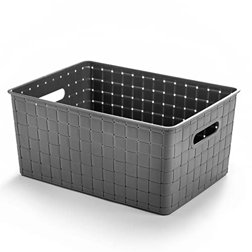 BINO | Plastic Basket, Large - Grey | THE STABLE COLLECTION | Multi-Use Storage Basket | Rectangular Cabinet Organizer | Baskets for Organizing with Handles | Home and Office Organization and Storage