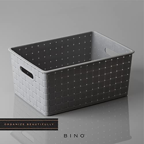 BINO | Plastic Basket, Large - Grey | THE STABLE COLLECTION | Multi-Use Storage Basket | Rectangular Cabinet Organizer | Baskets for Organizing with Handles | Home and Office Organization and Storage