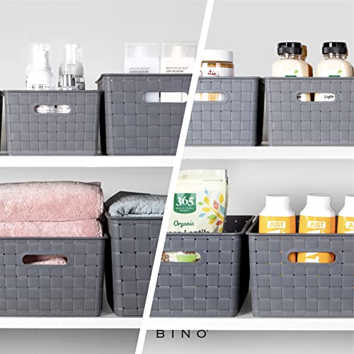 BINO | Plastic Basket, Large - Grey | THE STABLE COLLECTION | Multi-Use Storage Basket | Rectangular Cabinet Organizer | Baskets for Organizing with Handles | Home and Office Organization and Storage