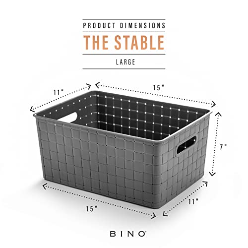 BINO | Plastic Basket, Large - Grey | THE STABLE COLLECTION | Multi-Use Storage Basket | Rectangular Cabinet Organizer | Baskets for Organizing with Handles | Home and Office Organization and Storage