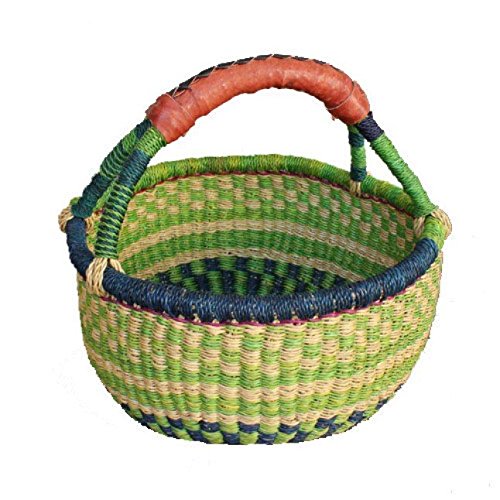 Bolga Baskets International Small Market Basket w/ Leather Wrapped Handle (Colors Vary)