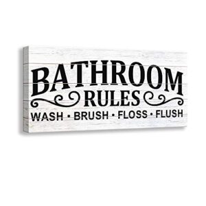 vintage bath canvas wall art decor | rustic bathroom rules prints signs framed | bathroom laundry room decor (6 x 12 inch, bathroom rules – 02)