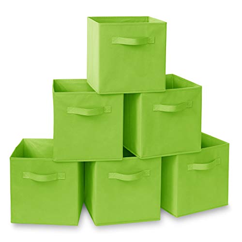 Casafield Set of 6 Collapsible Fabric Cube Storage Bins, Lime Green - 11" Foldable Cloth Baskets for Shelves, Cubby Organizers & More