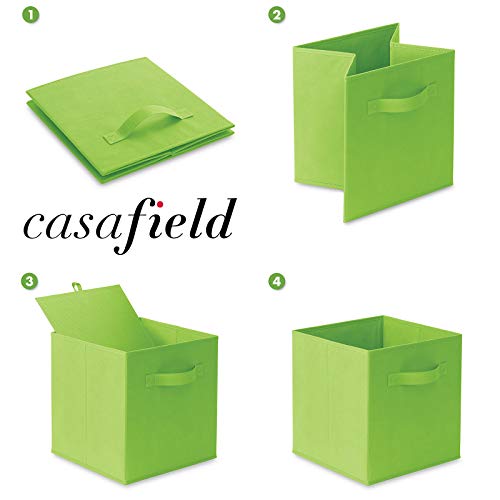 Casafield Set of 6 Collapsible Fabric Cube Storage Bins, Lime Green - 11" Foldable Cloth Baskets for Shelves, Cubby Organizers & More