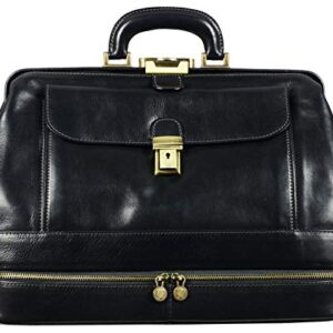 Time Resistance Leather Medical Doctor Bag Vintage Style Medium Satchel Black