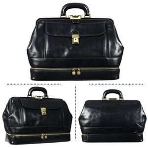 Time Resistance Leather Medical Doctor Bag Vintage Style Medium Satchel Black