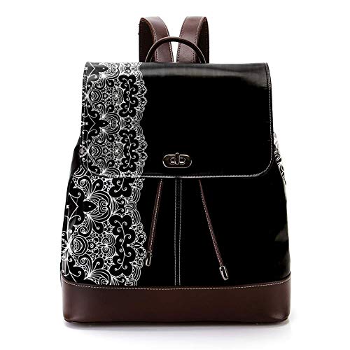 Black And Lace PU Leather Backpack Fashion Shoulder Bag Rucksack Travel Bag for Women Girls