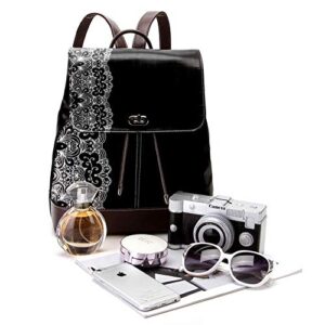 Black And Lace PU Leather Backpack Fashion Shoulder Bag Rucksack Travel Bag for Women Girls