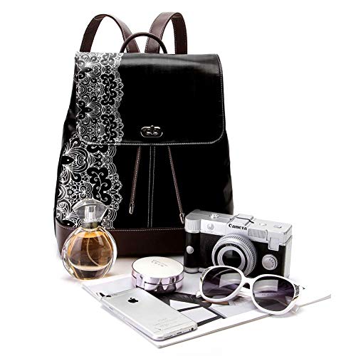 Black And Lace PU Leather Backpack Fashion Shoulder Bag Rucksack Travel Bag for Women Girls