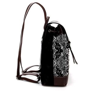 Black And Lace PU Leather Backpack Fashion Shoulder Bag Rucksack Travel Bag for Women Girls