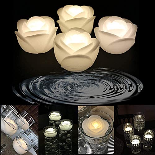 ARDUX LED Floating Candles - Flameless Floating Rose Tea Lights Waterproof Flower Wax Candles Battery-Powered for Wedding Centerpieces Pool Party Decoration