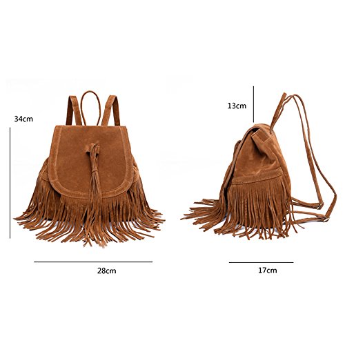 LUI SUI Women Backpack Purse Suede Fringed Tassel Shoulder Bag Fashion PU Leather Travel Bag Daypacks Purse for Girls