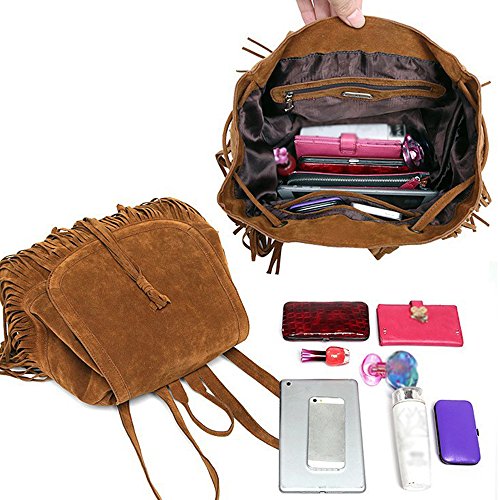 LUI SUI Women Backpack Purse Suede Fringed Tassel Shoulder Bag Fashion PU Leather Travel Bag Daypacks Purse for Girls