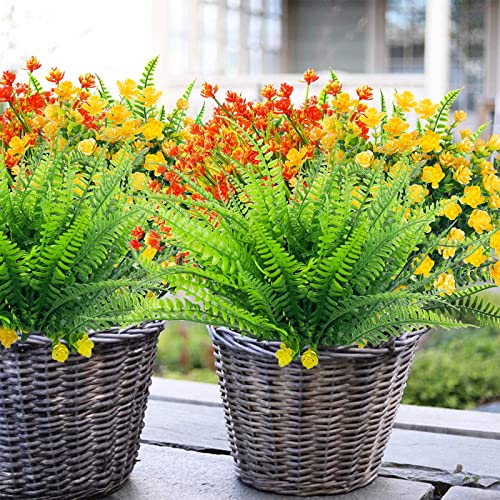 Camlinbo 15 Bundle Artificial Flowers Outdoor Spring Summer Decorations Artificial Boston Fern UV Resistant Fake Plants Faux Plastic Flowers for Home Garden Outside Porch Decor Hanging Planters(Mixed)