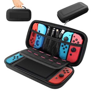 boogiio nintendo switch carrying case, hard shell travel carrying box case for nintendo switch with 10 game cards holders, portable pouch for nintendo switch console & accessories -black