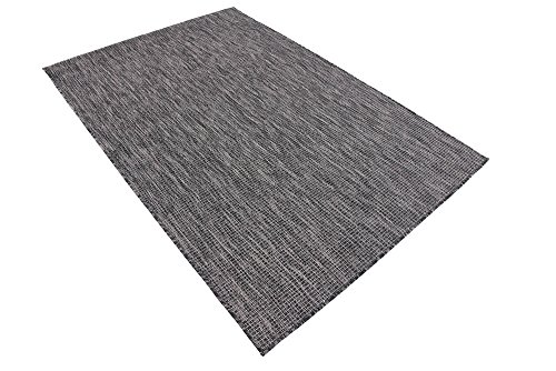 Unique Loom Collection Casual Transitional Solid Heathered Indoor/Outdoor Flatweave Area Rug, Rectangular 5' 0" x 6' 0", Black/Beige