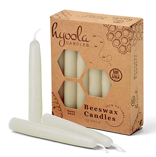 Hyoola Beeswax Candles 12 Pack - All Natural 100% Beeswax Tree Candles - 1/2 Inch Candles - Handmade in The USA - White