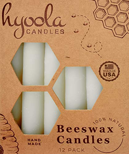 Hyoola Beeswax Candles 12 Pack - All Natural 100% Beeswax Tree Candles - 1/2 Inch Candles - Handmade in The USA - White