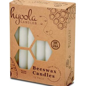 Hyoola Beeswax Candles 12 Pack - All Natural 100% Beeswax Tree Candles - 1/2 Inch Candles - Handmade in The USA - White