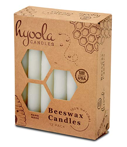 Hyoola Beeswax Candles 12 Pack - All Natural 100% Beeswax Tree Candles - 1/2 Inch Candles - Handmade in The USA - White