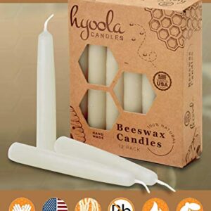 Hyoola Beeswax Candles 12 Pack - All Natural 100% Beeswax Tree Candles - 1/2 Inch Candles - Handmade in The USA - White