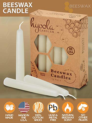 Hyoola Beeswax Candles 12 Pack - All Natural 100% Beeswax Tree Candles - 1/2 Inch Candles - Handmade in The USA - White