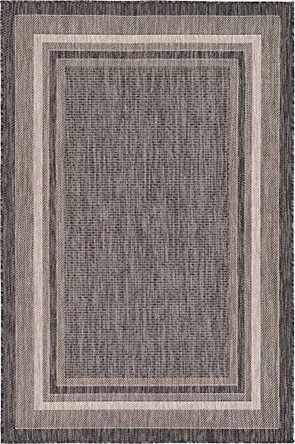 Unique Loom Outdoor Border Collection Casual Solid Border Transitional Indoor and Outdoor Flatweave Black Area Rug (4' 0 x 6' 0)