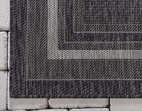 Unique Loom Outdoor Border Collection Casual Solid Border Transitional Indoor and Outdoor Flatweave Black Area Rug (4' 0 x 6' 0)