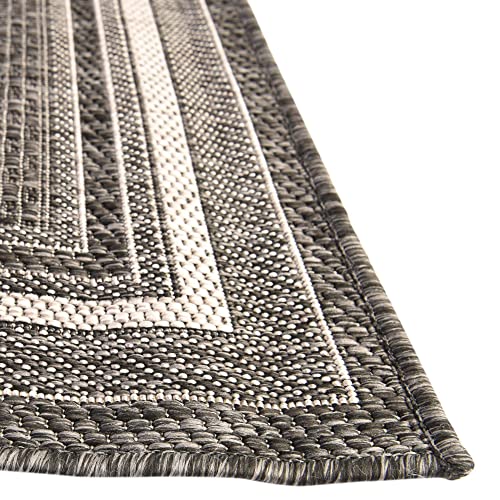 Unique Loom Outdoor Border Collection Casual Solid Border Transitional Indoor and Outdoor Flatweave Black Area Rug (4' 0 x 6' 0)