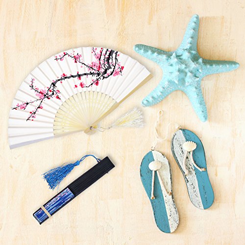 Zonon Handheld Floral Folding Fans Hand Held Fans Silk Bamboo Fans with Tassel Women's Hollowed Bamboo Hand Holding Fans for Women and Men (White, Blue, Dark Blue and Black)