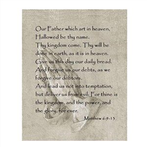 “the lords prayer w/folded hands”- scripture wall art print-8 x 10″- ready to frame. home décor-kitchen-dining décor- christian gifts. universal biblical prayer-matthew 6: 9-13 with linen texture look