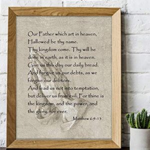 "The Lords Prayer w/Folded Hands"- Scripture Wall Art Print-8 x 10"- Ready to Frame. Home Décor-Kitchen-Dining Décor- Christian Gifts. Universal Biblical Prayer-Matthew 6: 9-13 With Linen Texture Look