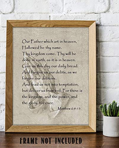 "The Lords Prayer w/Folded Hands"- Scripture Wall Art Print-8 x 10"- Ready to Frame. Home Décor-Kitchen-Dining Décor- Christian Gifts. Universal Biblical Prayer-Matthew 6: 9-13 With Linen Texture Look