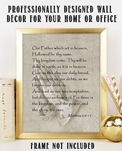 "The Lords Prayer w/Folded Hands"- Scripture Wall Art Print-8 x 10"- Ready to Frame. Home Décor-Kitchen-Dining Décor- Christian Gifts. Universal Biblical Prayer-Matthew 6: 9-13 With Linen Texture Look