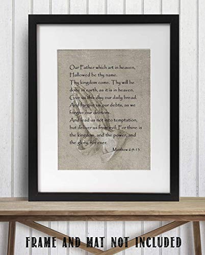 "The Lords Prayer w/Folded Hands"- Scripture Wall Art Print-8 x 10"- Ready to Frame. Home Décor-Kitchen-Dining Décor- Christian Gifts. Universal Biblical Prayer-Matthew 6: 9-13 With Linen Texture Look